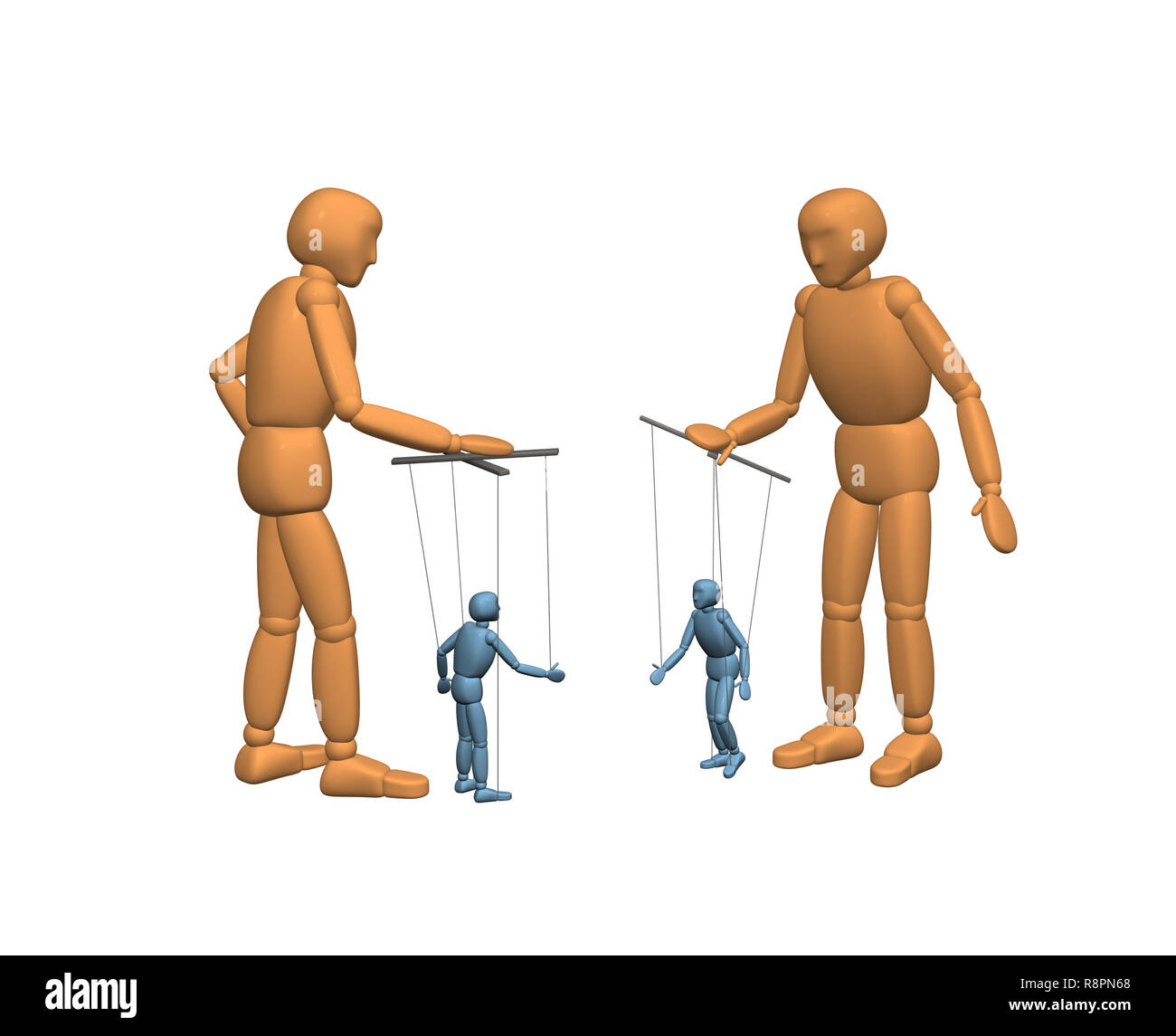 3D puppets - people of brown color, managing dolls - puppets of dark ...