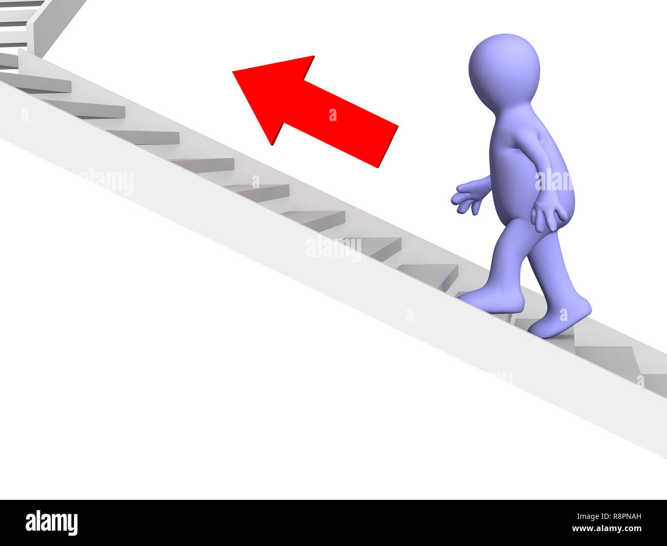 The 3d person - puppet, rising upwards on a ladder. Objects over white ...