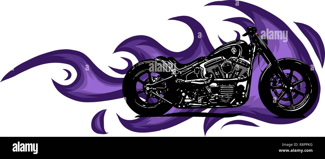 Dramatic burning motorcycle engulfed in fierce fiery orange flames and ...