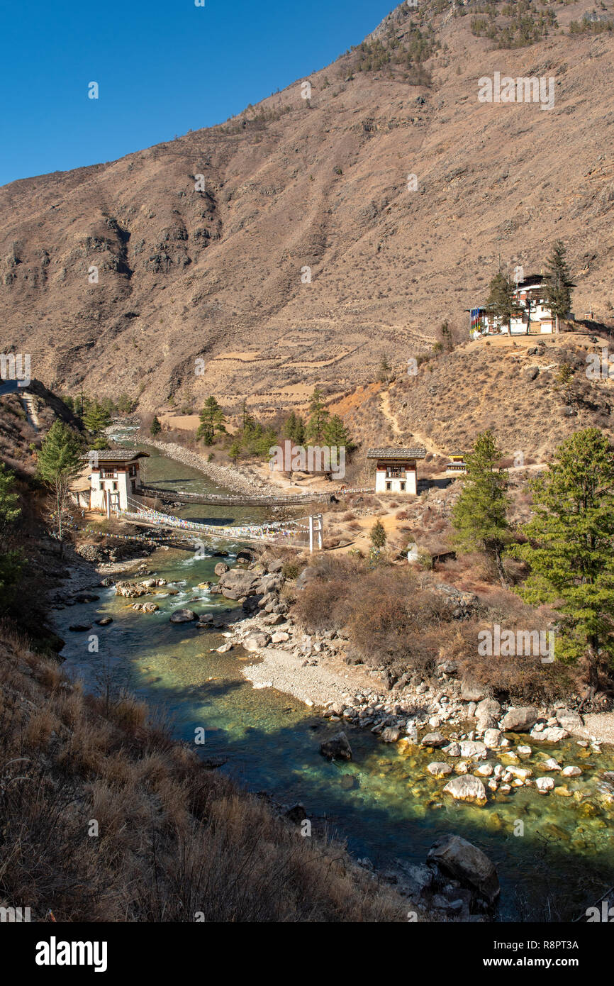 The Iron Bridge and Tamchog Lhakhang Temple, near Chuzom, Bhutan Stock ...