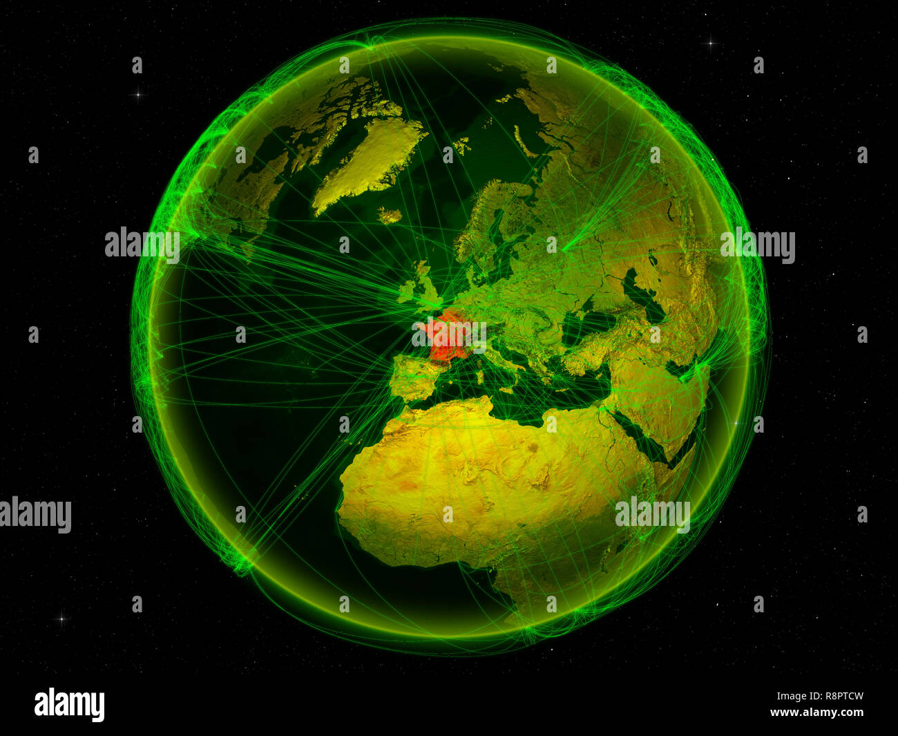 France from space on planet Earth with digital network representing ...