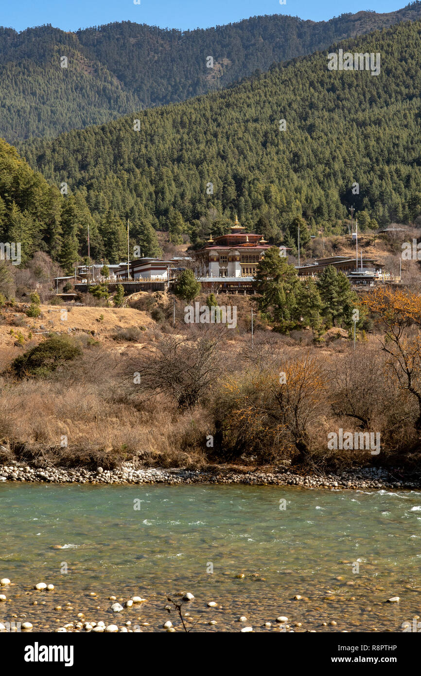 Bumthang Chu River and Kenchosum Lhakhang, Bumthang, Bhutan Stock Photo ...