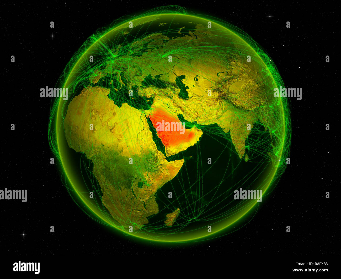 Saudi Arabia from space on planet Earth with digital network ...