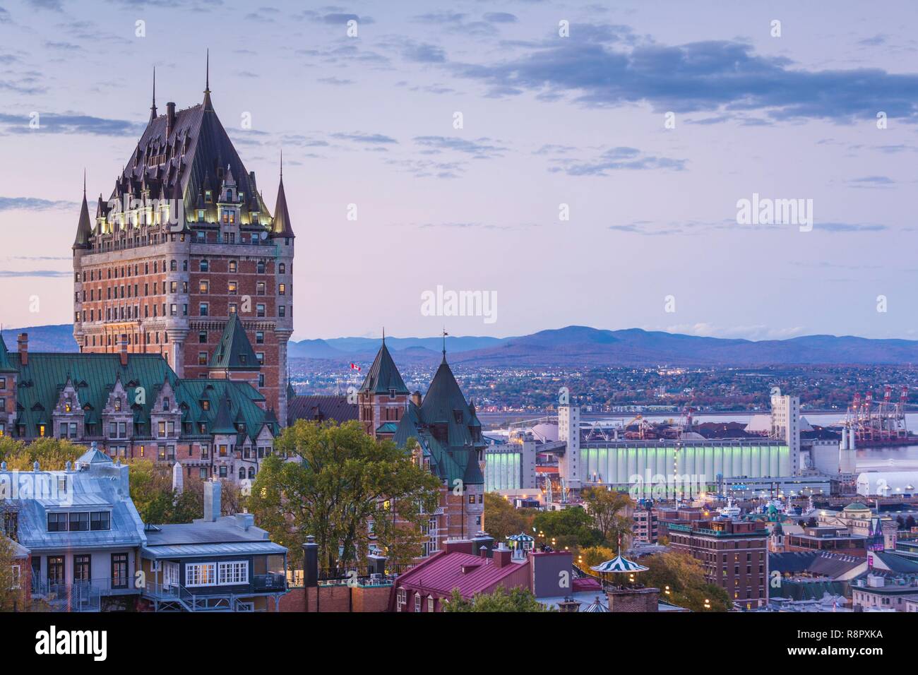 Canada, Quebec, Quebec City, elevated skyline with Chateau Frontenac ...