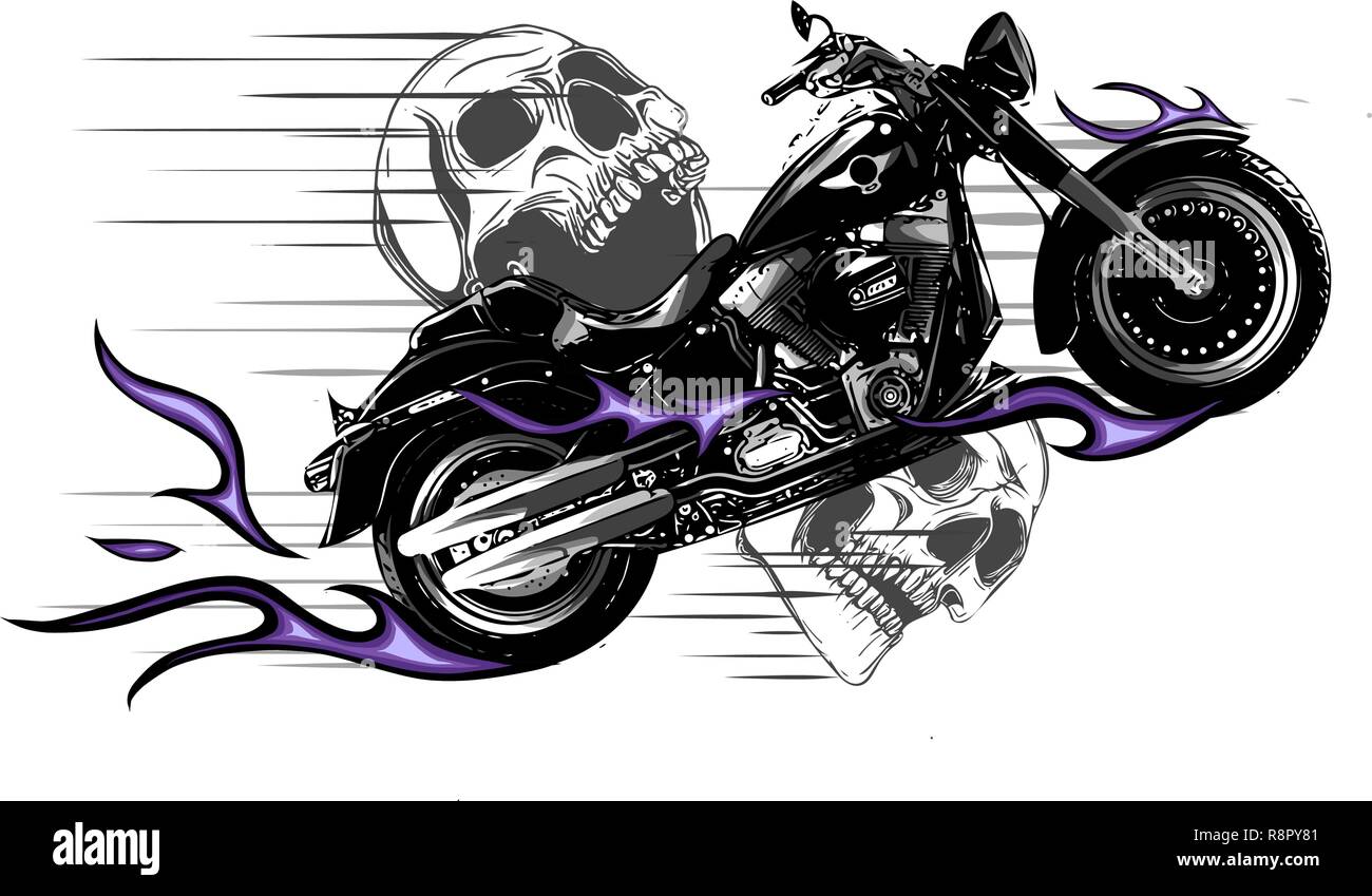 Dramatic burning motorcycle engulfed in fierce fiery orange flames and ...