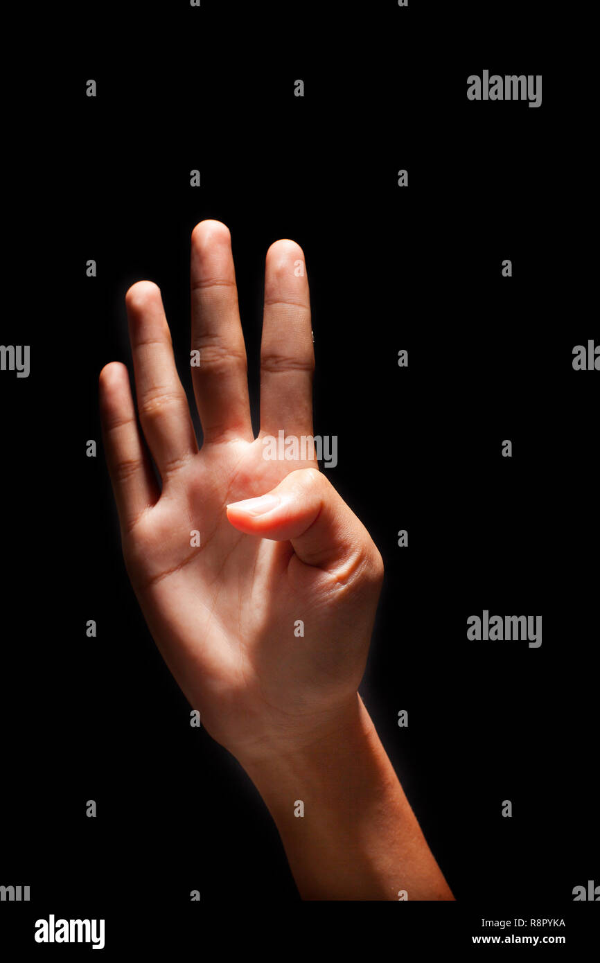 Hand figuring number four with fingers. Symbol concept, isolated on ...