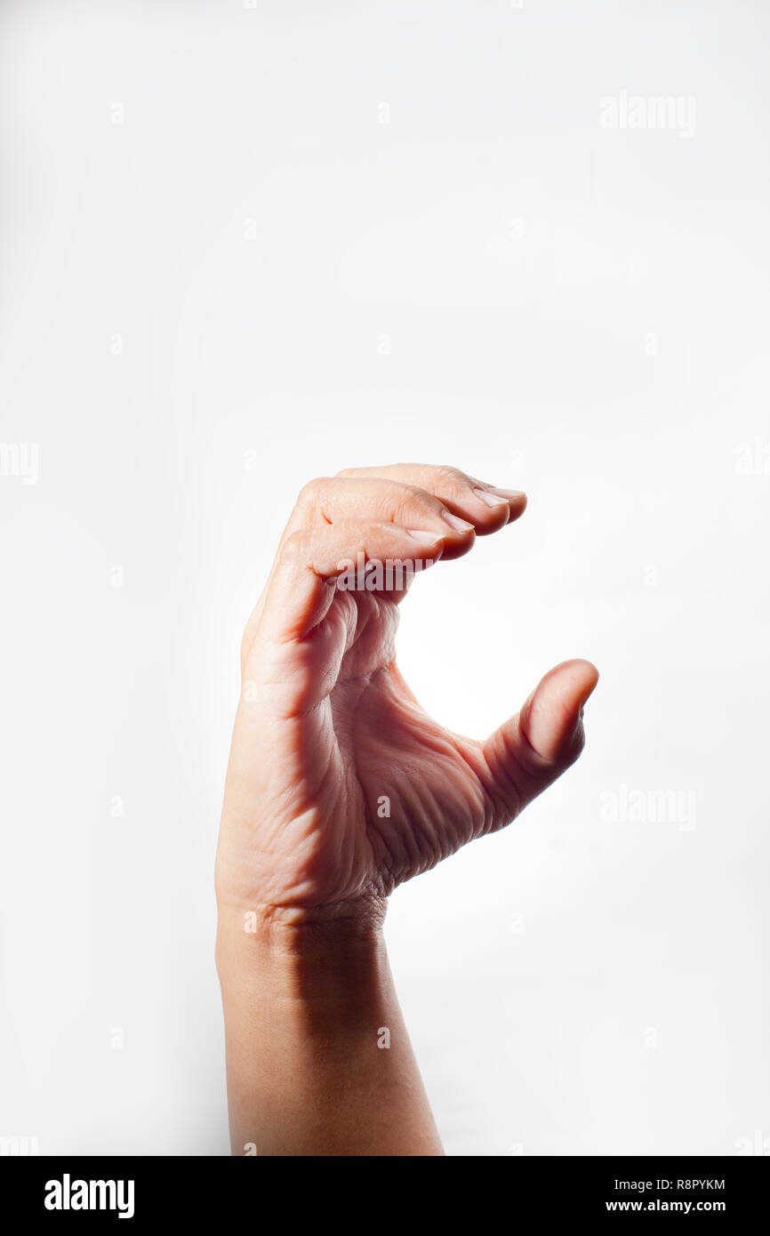 Hand with C character shape, isolated on white background. Symbol with ...