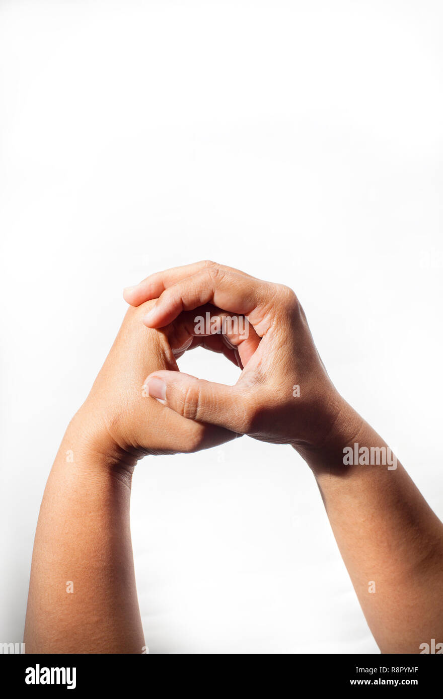 Hand with O shaping. Hand is spelling letter O over white background ...