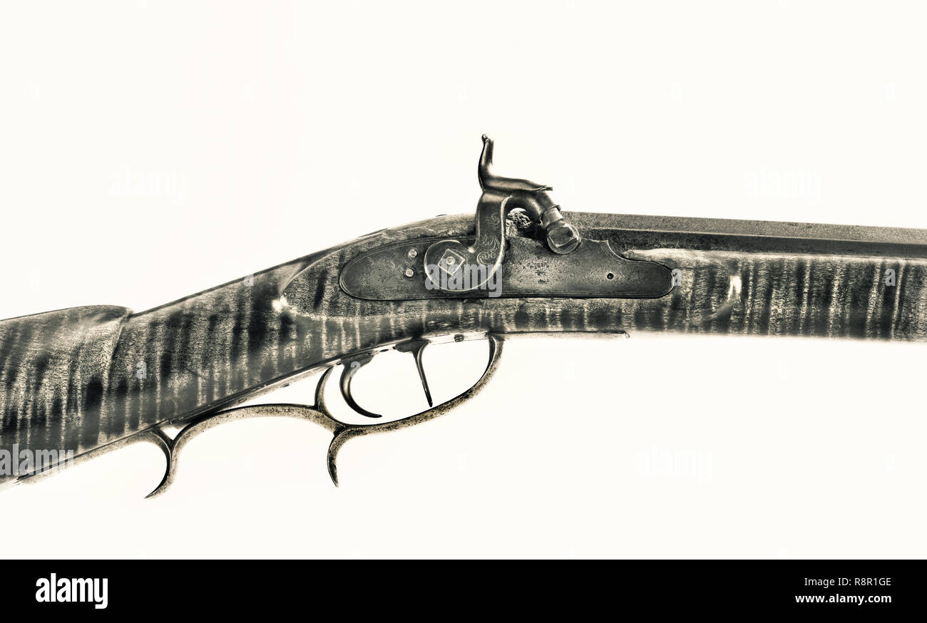 Antique percussion mountain rifle made around 1840 with tiger maple ...