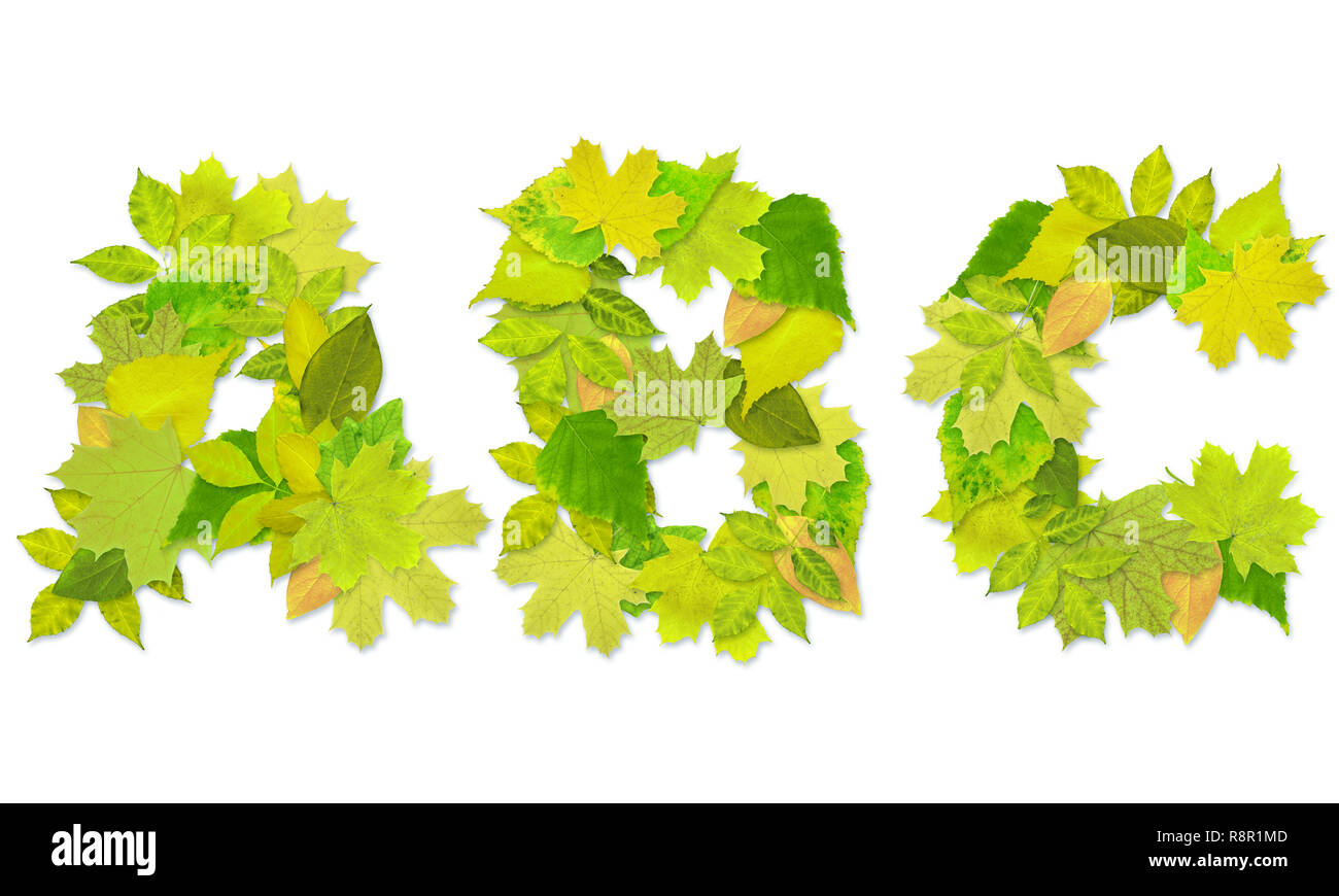 Alphabet - letters with a green leaves. Set 1 Stock Photo - Alamy