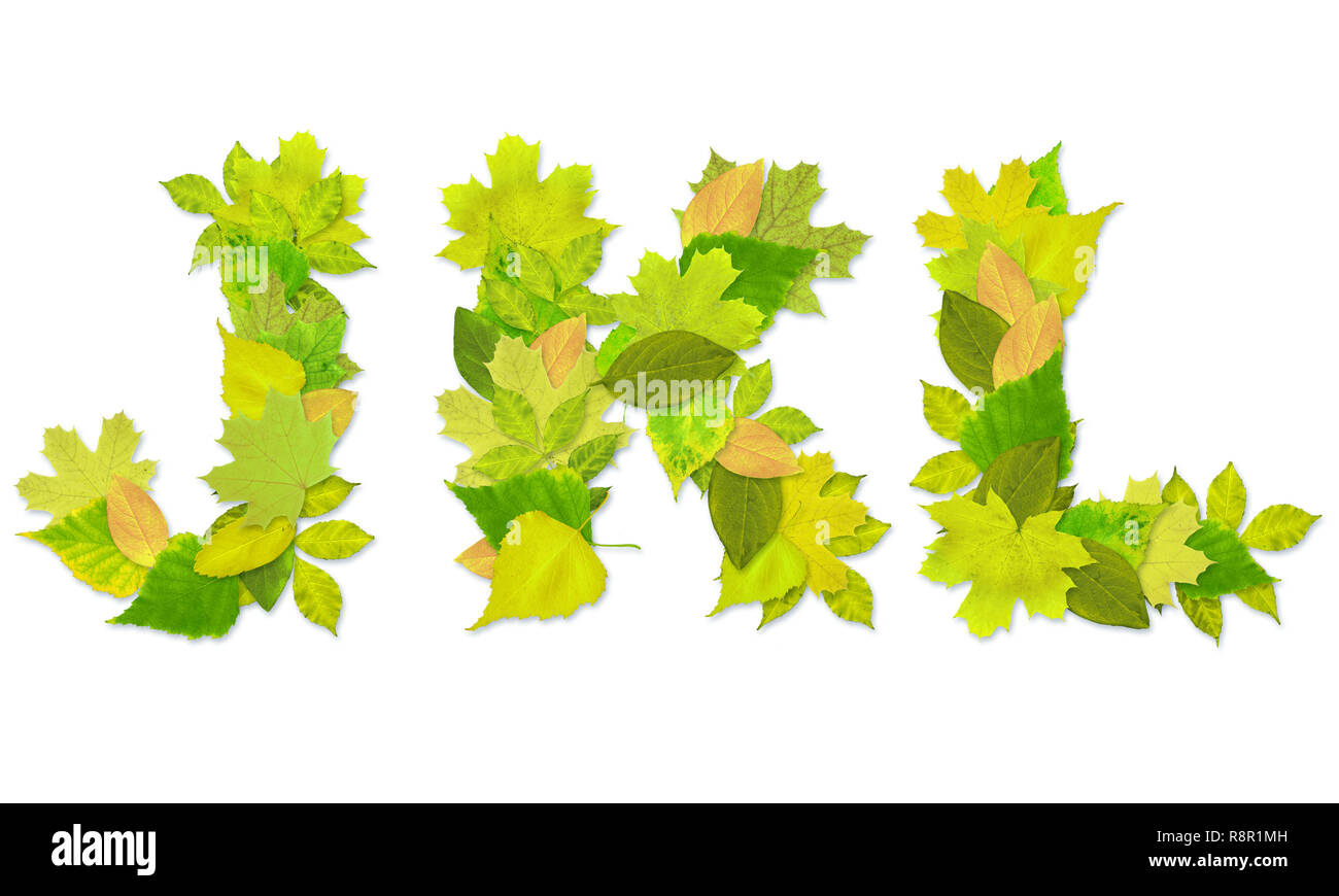 Alphabet - letters with a green leaves. Set 4 Stock Photo - Alamy