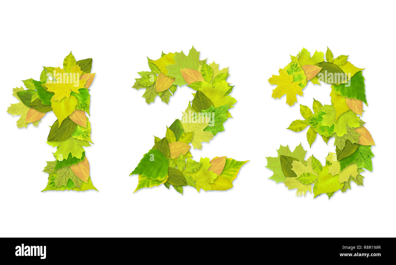 Numbers with a green leaves. Set 1 Stock Photo - Alamy