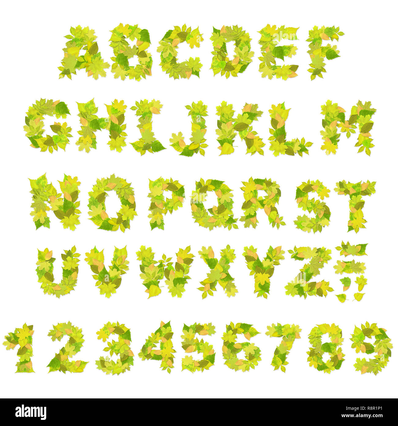 Alphabet - letters with a green leaves Stock Photo - Alamy