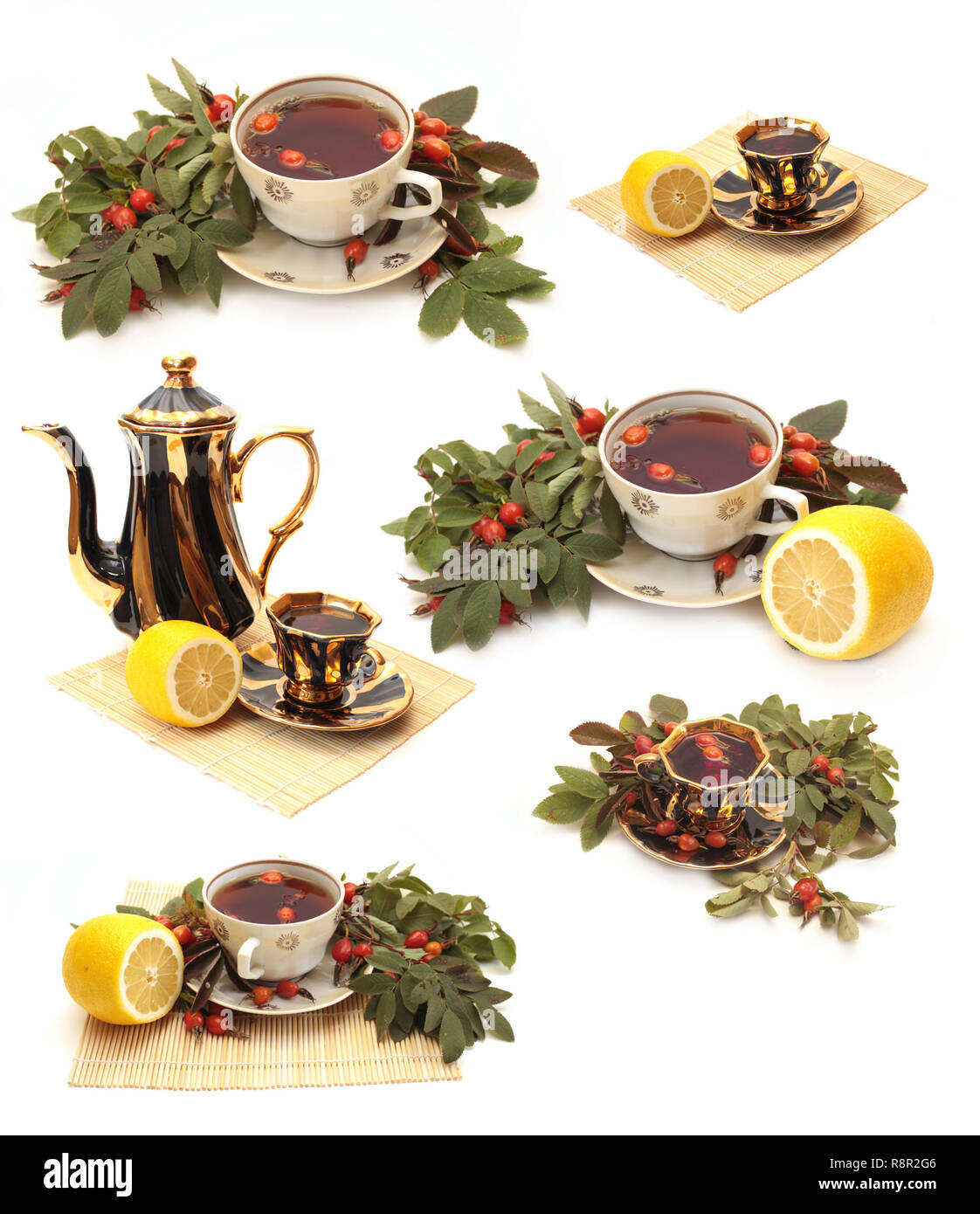 Set - herbal tea. Objects over white Stock Photo - Alamy
