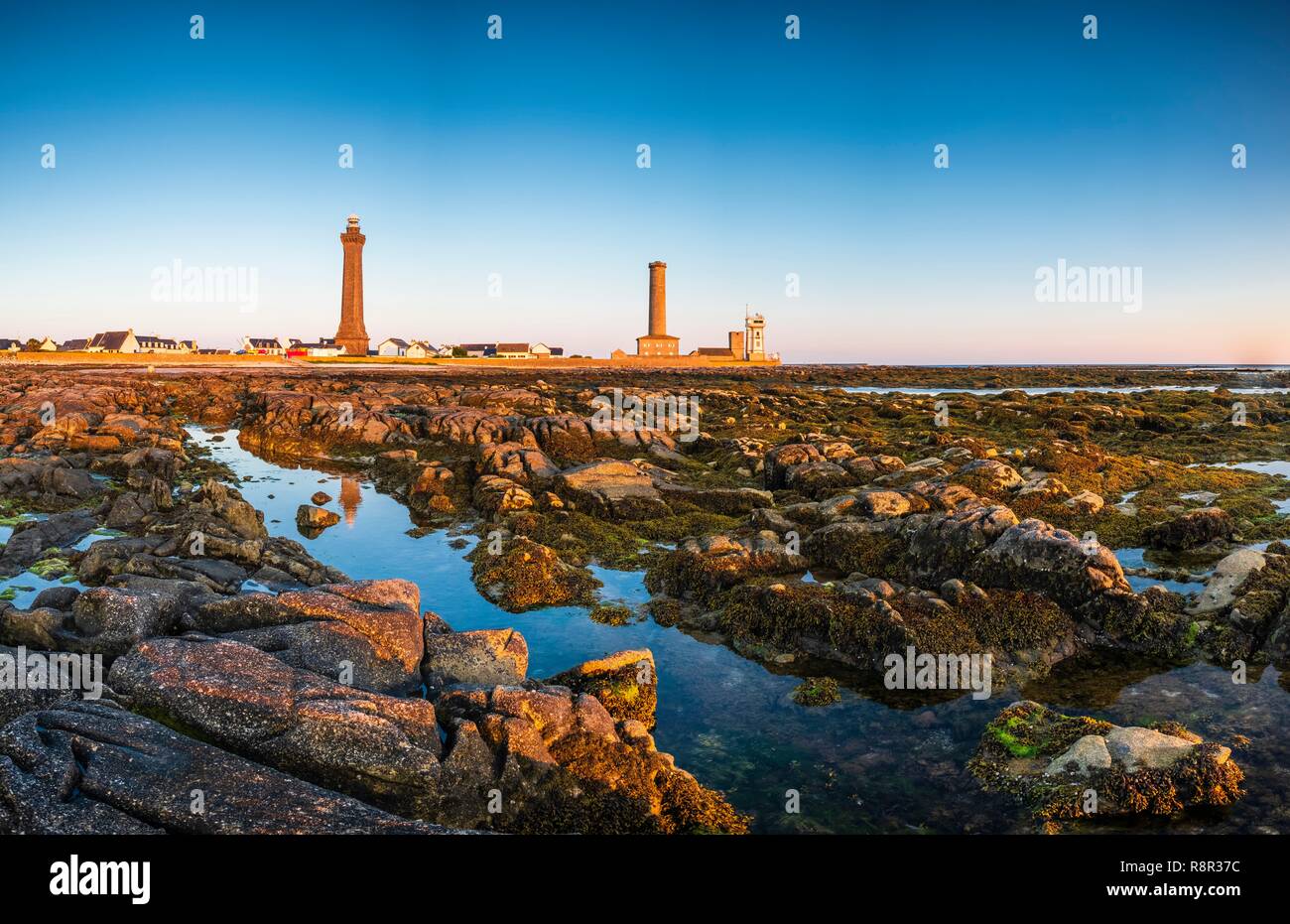 France, Finistere, Penmarc'h, Pointe de Penmarc'h, Penmarc'h and Eckmuhl lighthouses and the ...