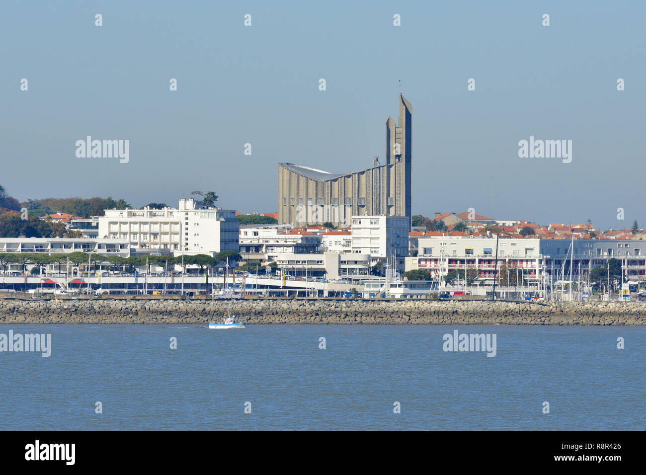 France, Charente Maritime, Royan, the harbour and the church Notre Dame ...