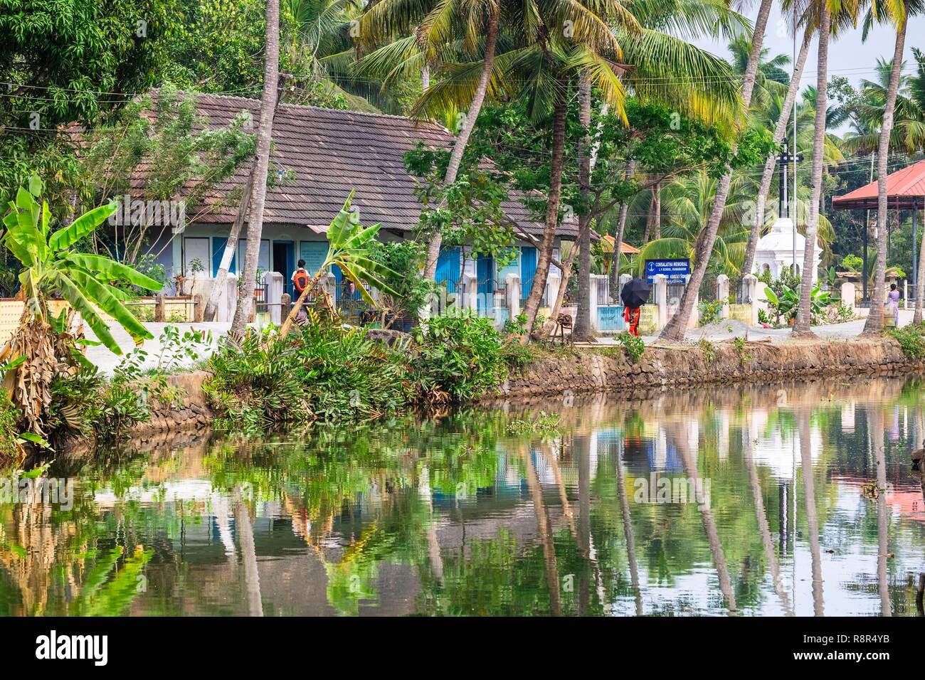 India, state of Kerala, Kumarakom, village set in the backdrop of the ...