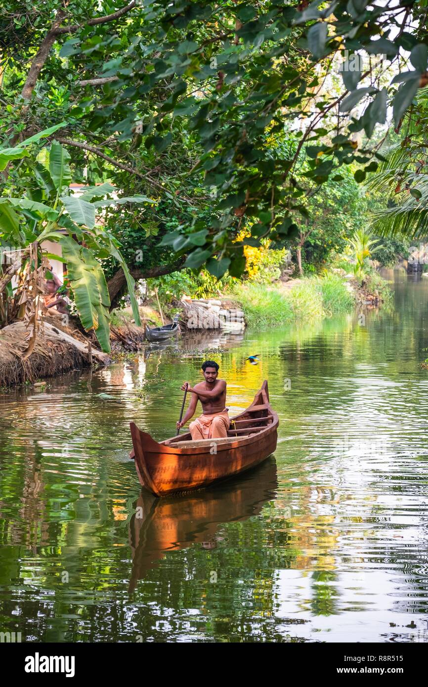 India, state of Kerala, Kumarakom, village set in the backdrop of the ...