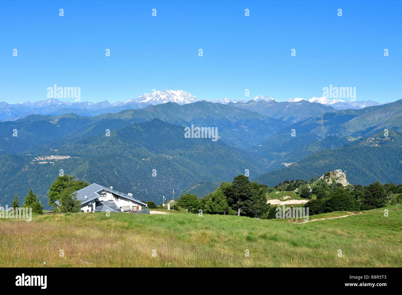 Italy, Piedmont, panorama from the Mottarone Mount (1491 m), refuge and ...