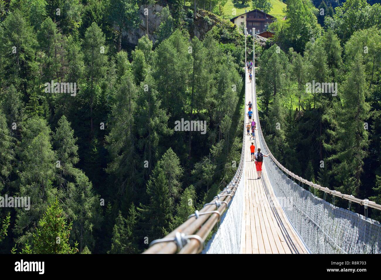 Switzerland, Canton of Valais, Gorge of the Lama, Bridge connecting ...