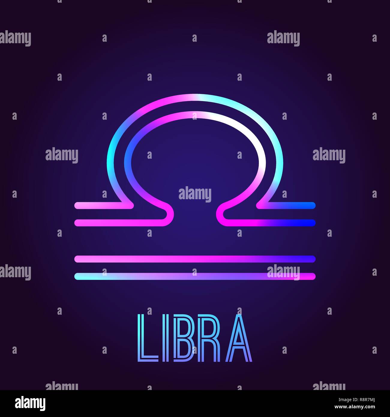 Scales, zodiac sign. The neon multi-colored shining badge on a dark ...