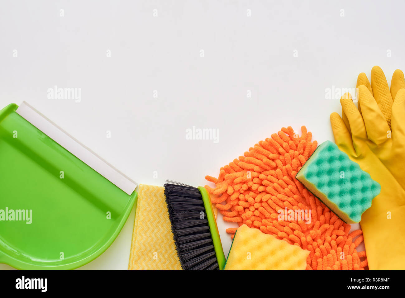 Floor cleaning tools. Broom and dustpan and other items isolated ...