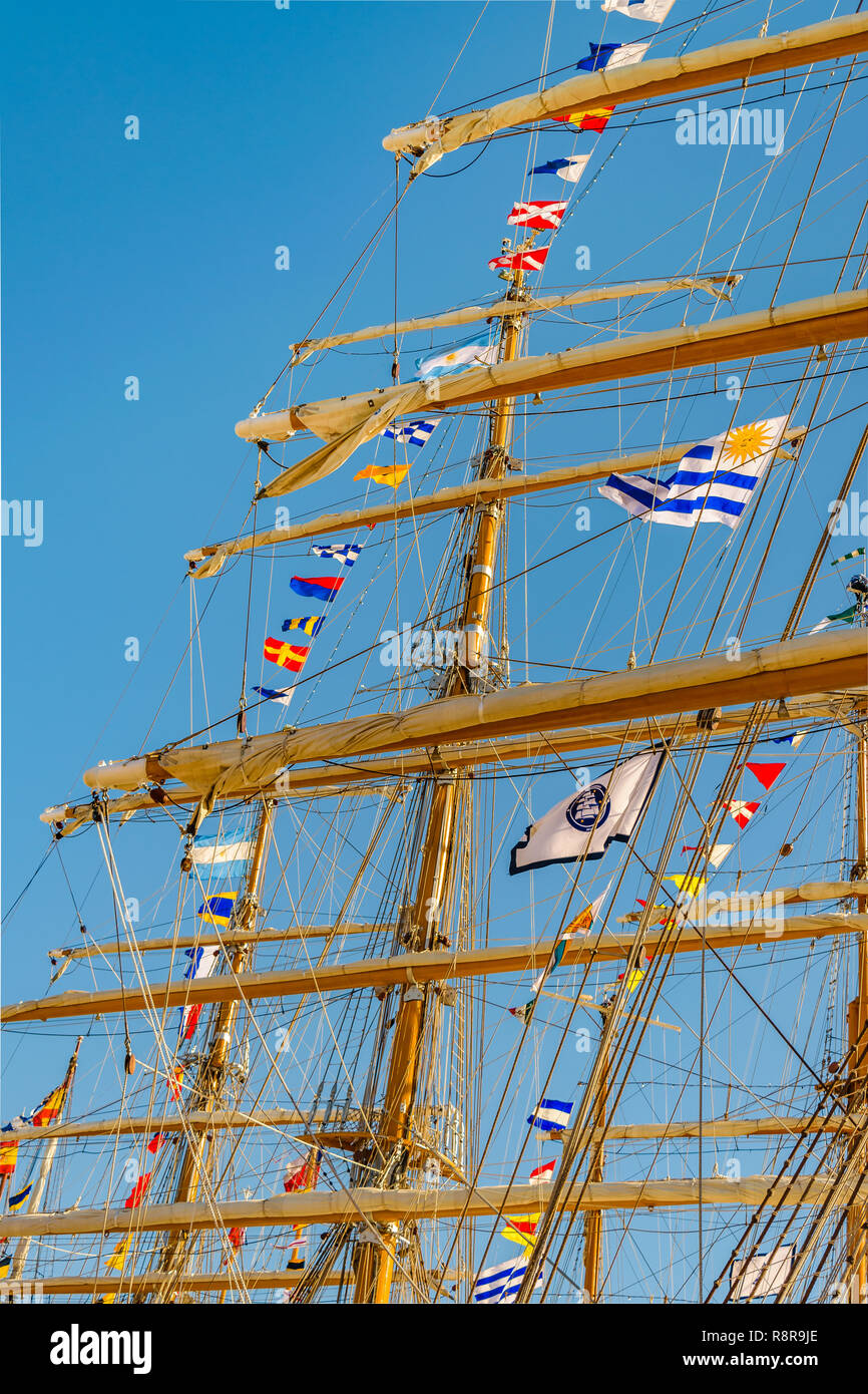 Low angle detail view sailing ship naval school masts Stock Photo - Alamy