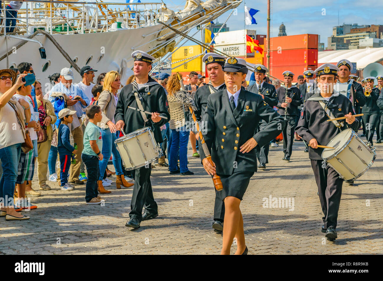MONTEVIDEO, URUGUAY, APRIL - 2018 - Military naval band parade at ...