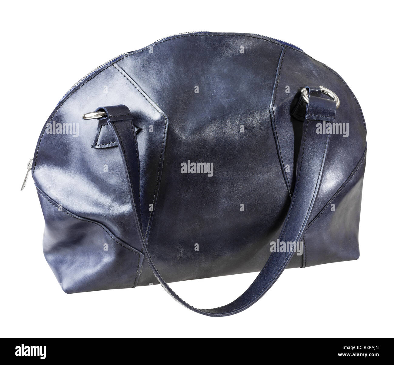 handmade dark blue leather handbag isolated on white background Stock ...