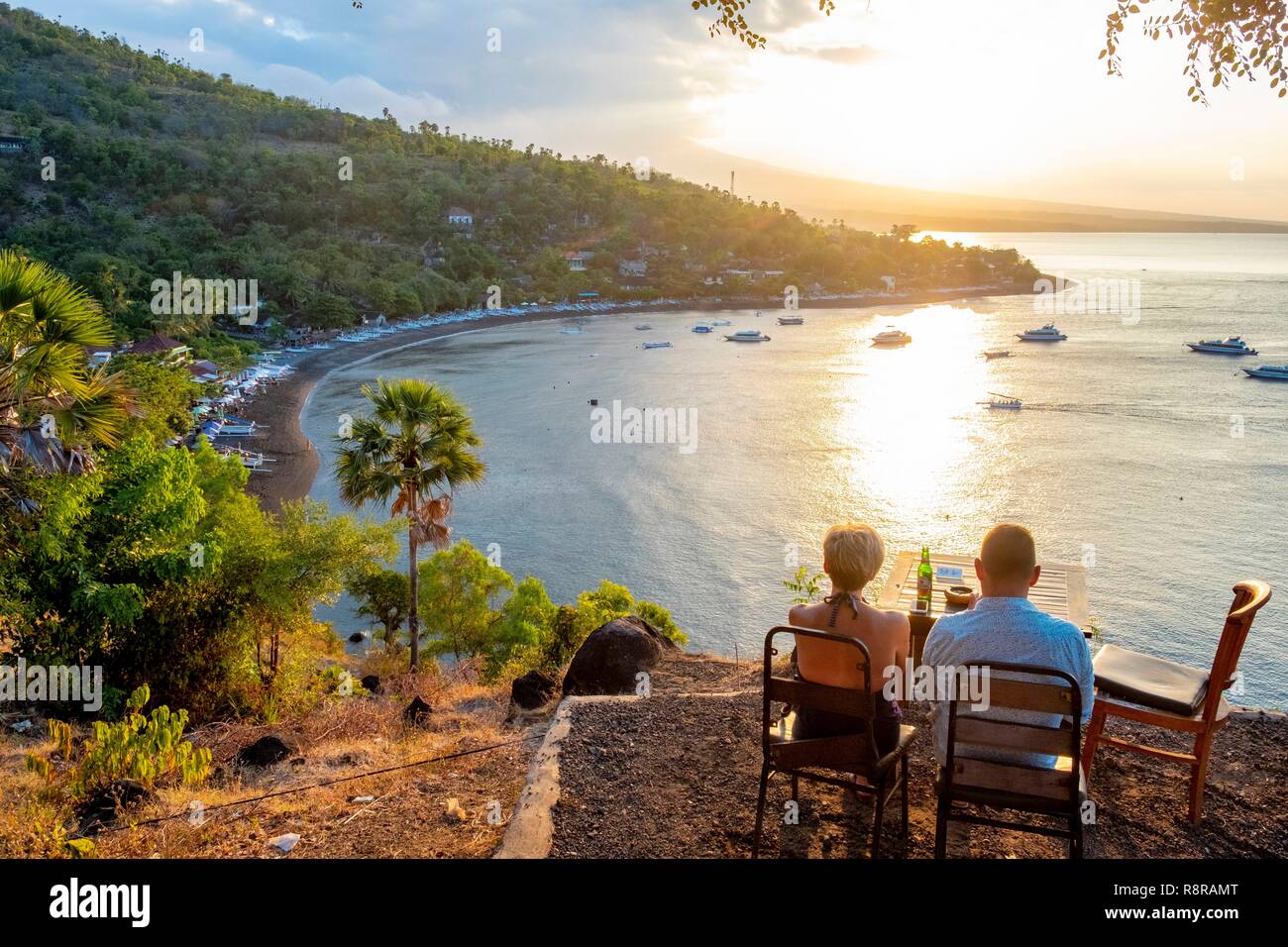 Indonesia, Bali, Amed and the East Coast, Sunset on Mount Agung from ...