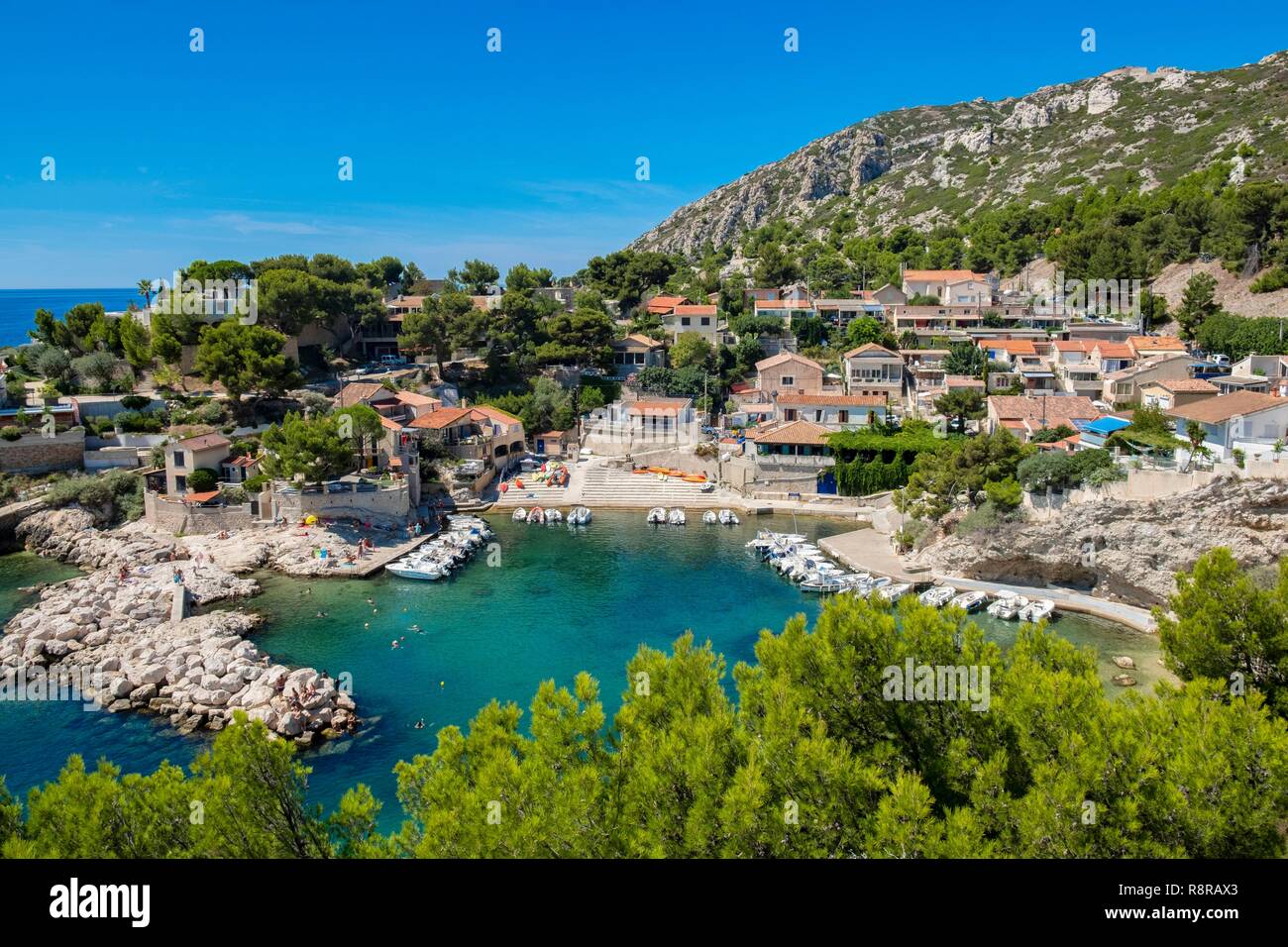 France, Bouches du Rhone, Le Rove, the blue coast, the cove of Niolon ...