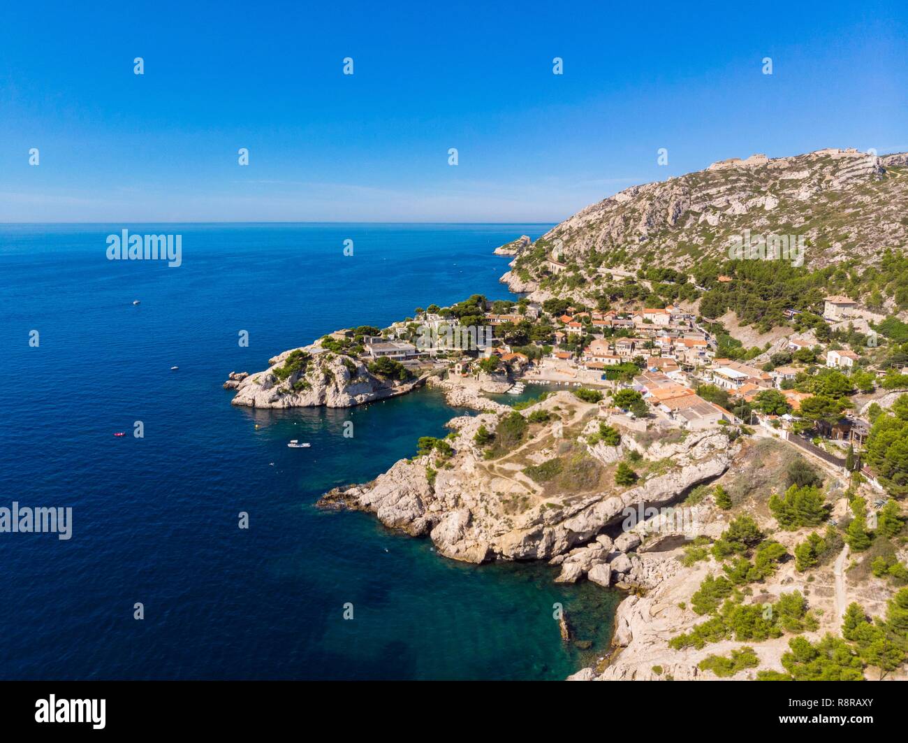 France, Bouches du Rhone, Le Rove, the blue coast, the cove of Niolon ...