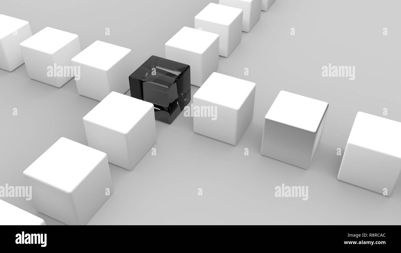 Black cube forms a intersection between 2 rows of white cubes. Symbol ...