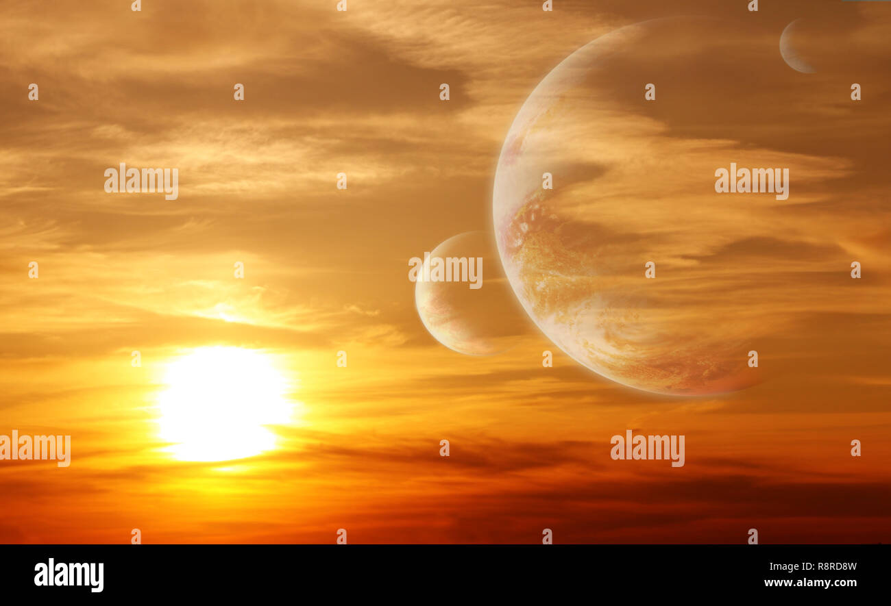 Collage - sunset in alien planet Stock Photo - Alamy