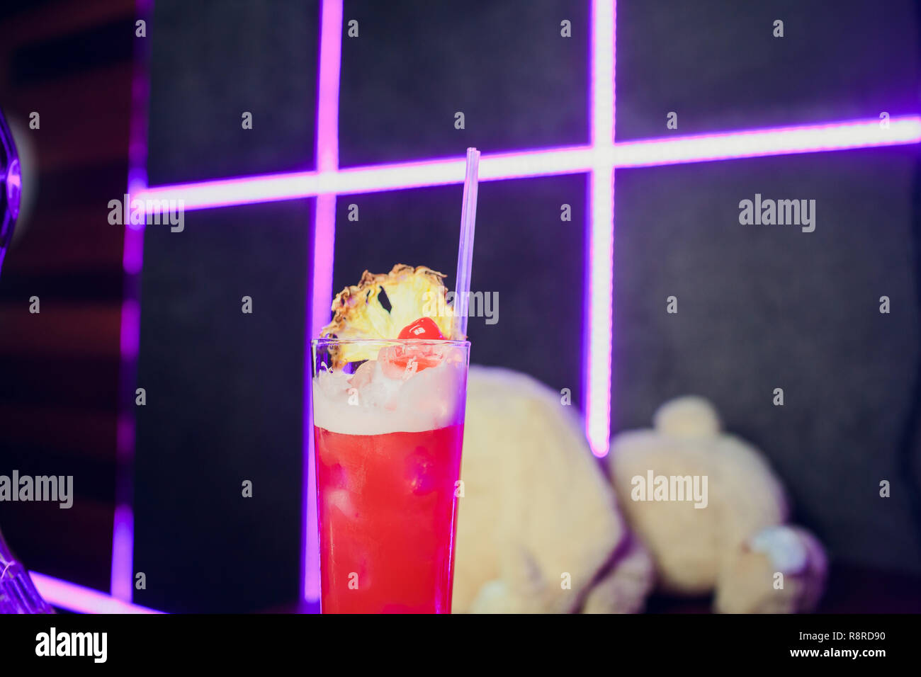 Glasses alcohol color cocktails on bar background Stock Photo - Alamy