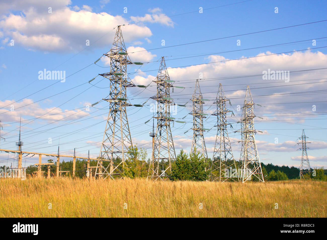 High voltage - power line tower Stock Photo - Alamy