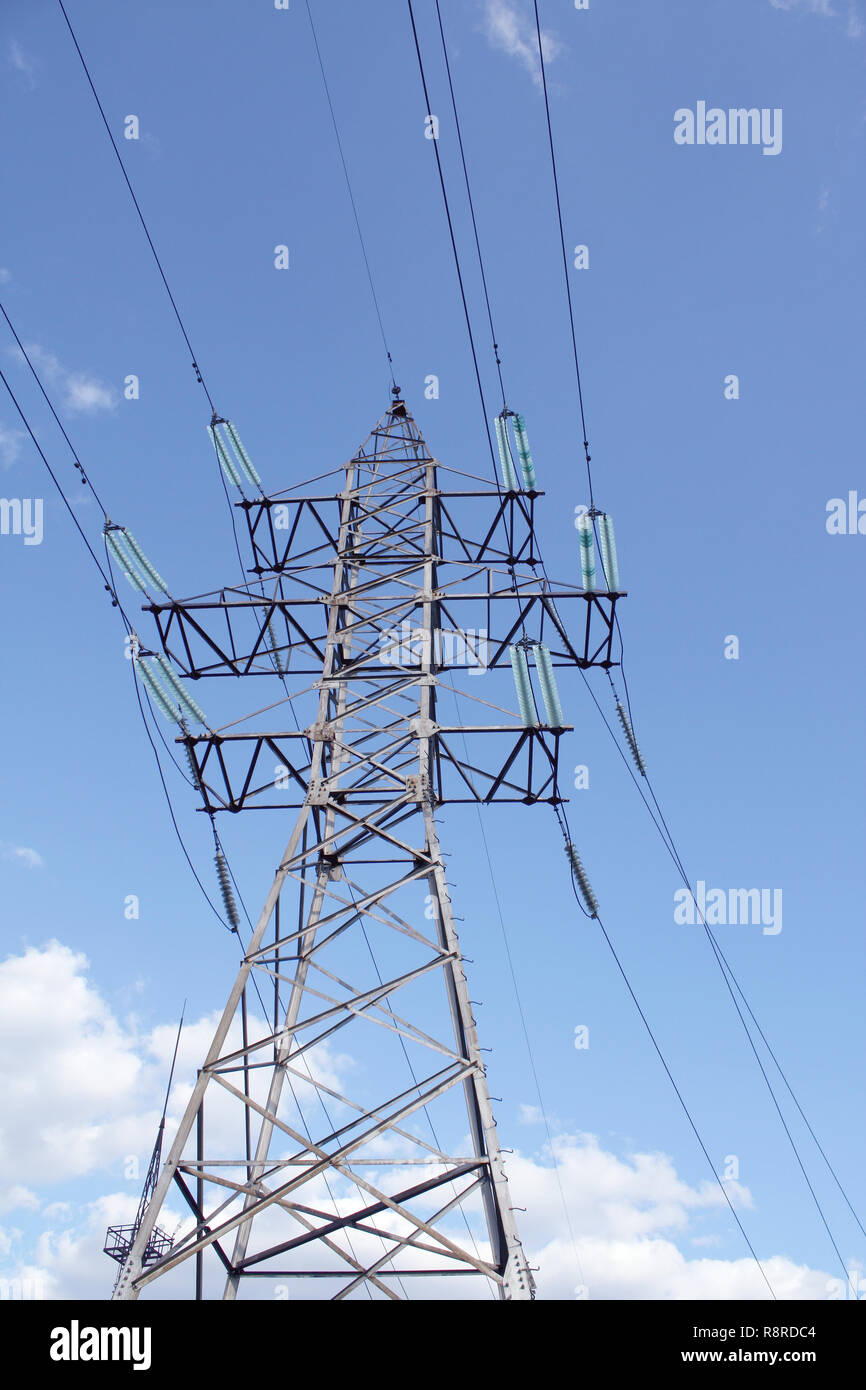 High voltage - power line tower Stock Photo - Alamy