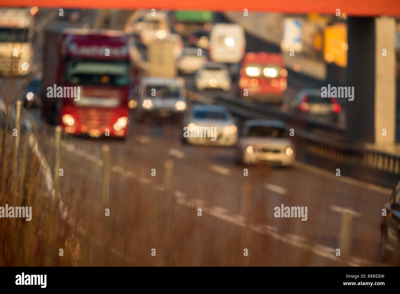 Heavy morning city traffic/congestion concept - cars going very slowly ...
