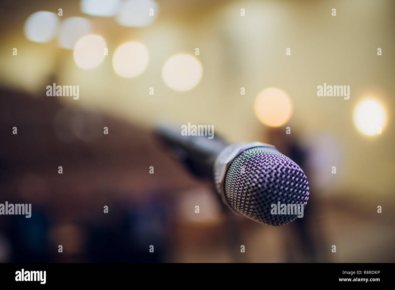 microphone on stand up comedy stage with reflectors ray, high contrast ...