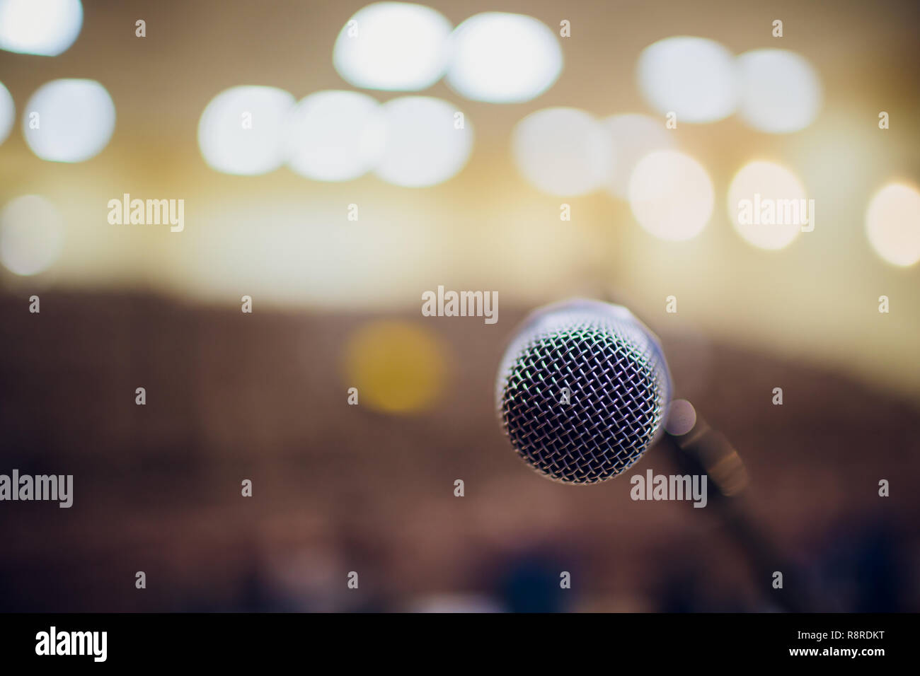 microphone on stand up comedy stage with reflectors ray, high contrast ...