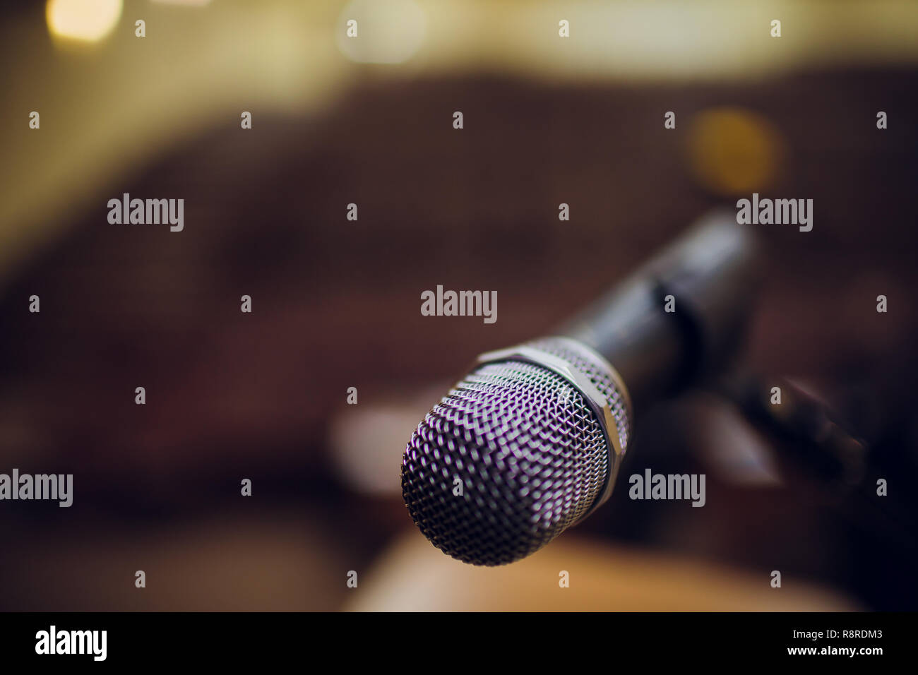 microphone on stand up comedy stage with reflectors ray, high contrast ...