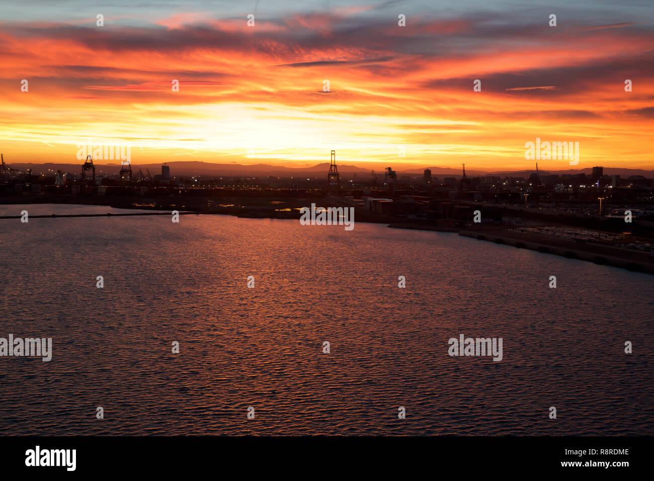 Winter sunset taken from onboard Ventura in Valencia, Spain Stock Photo ...