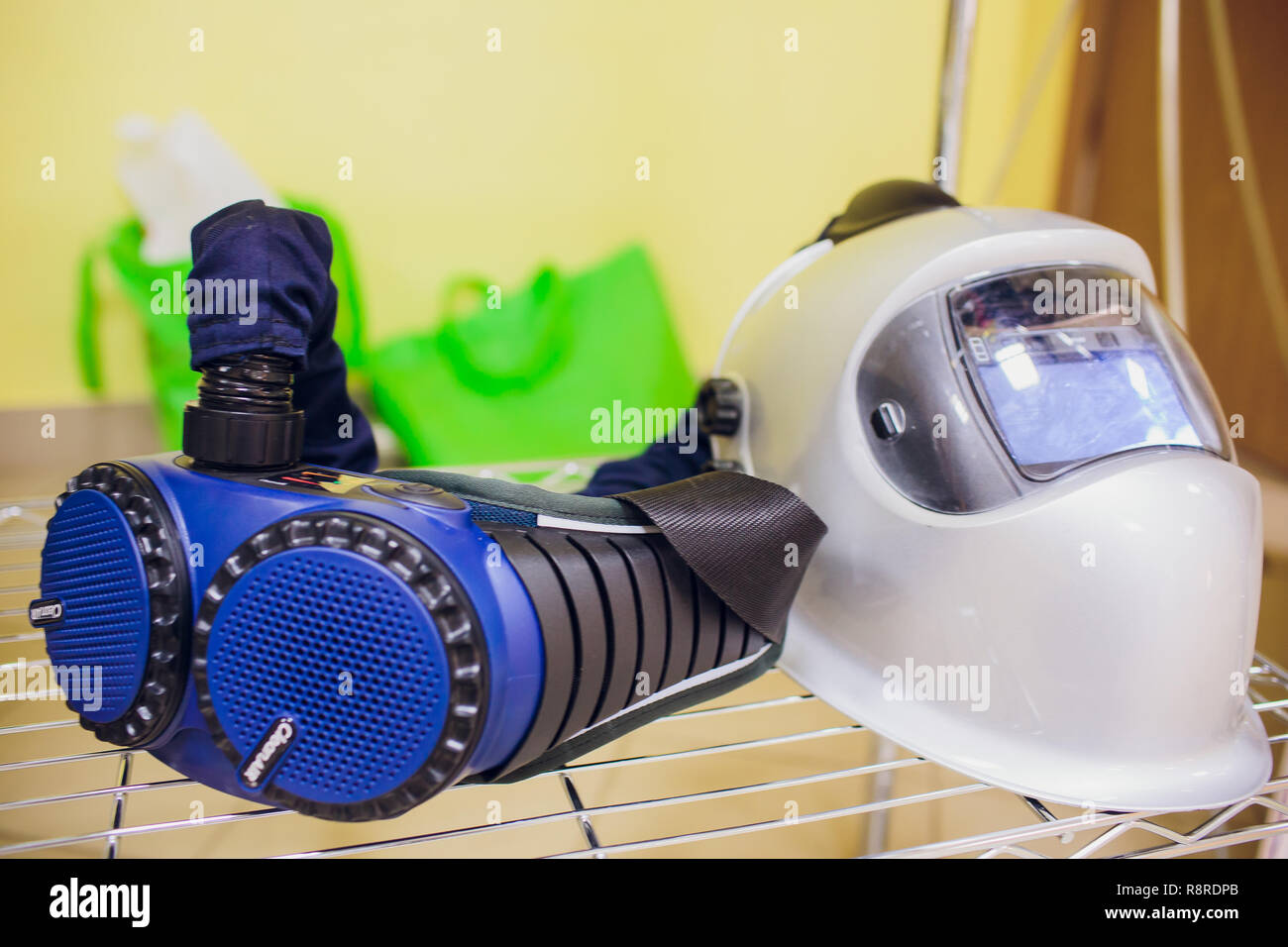 used and old Safety Helmets Head Protection Stock Photo - Alamy