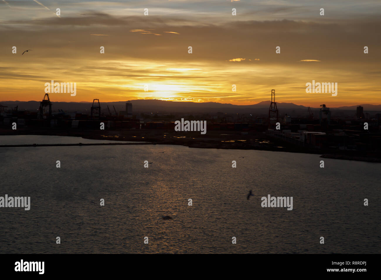 Winter sunset taken from onboard Ventura in Valencia, Spain Stock Photo ...