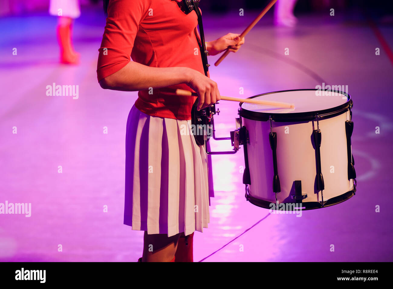 drummer plays with drumsticks on rock drum set Stock Photo - Alamy