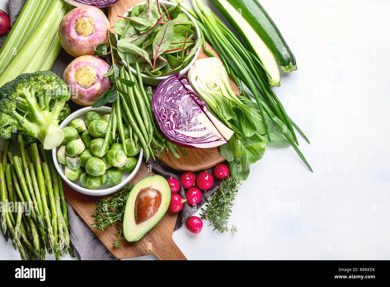 Seasonal vegetables for healthy cooking. Top view, flat lay with copy ...
