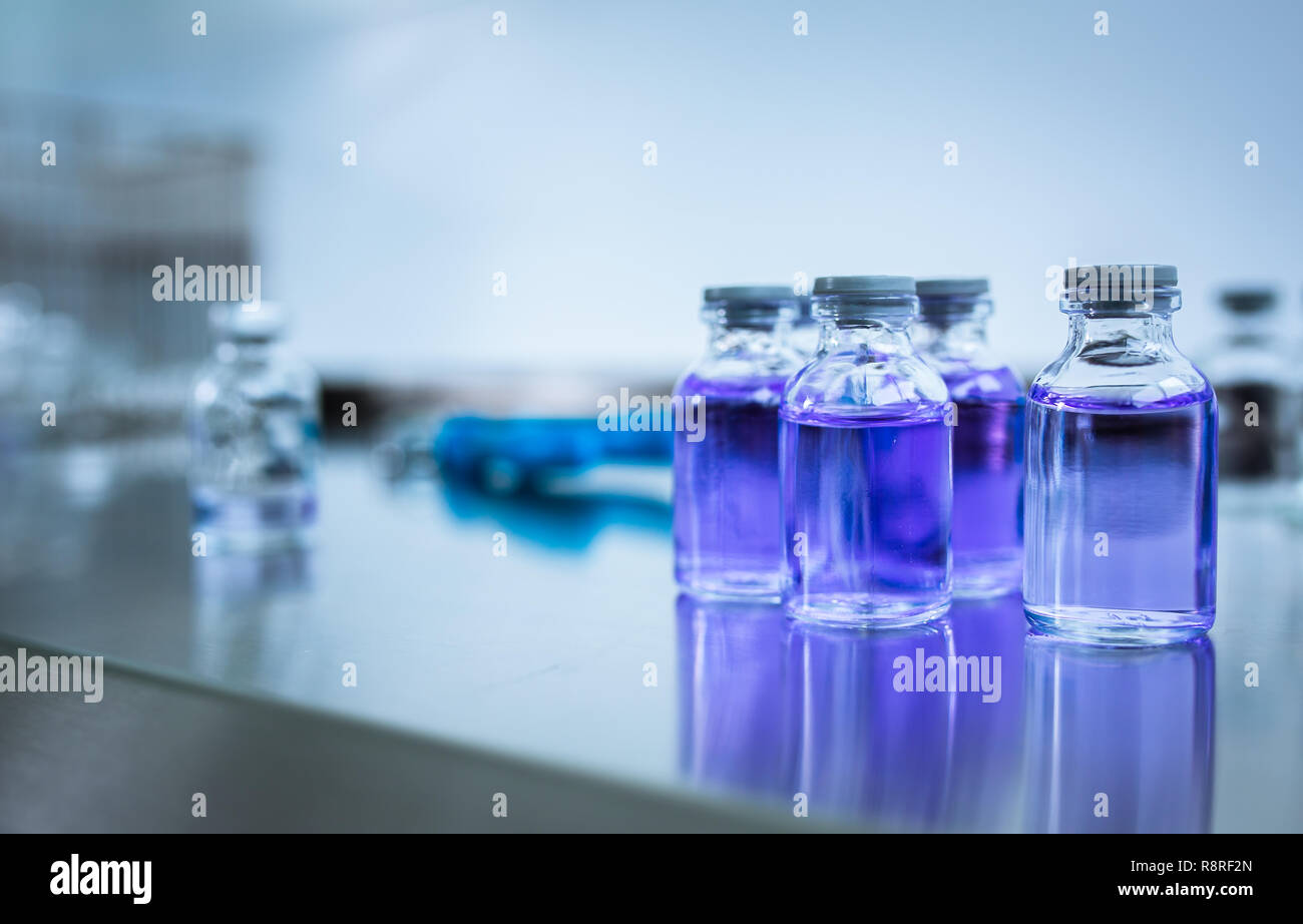 Flasks with liquids in a lab - Pharmaceutical industry factory and ...