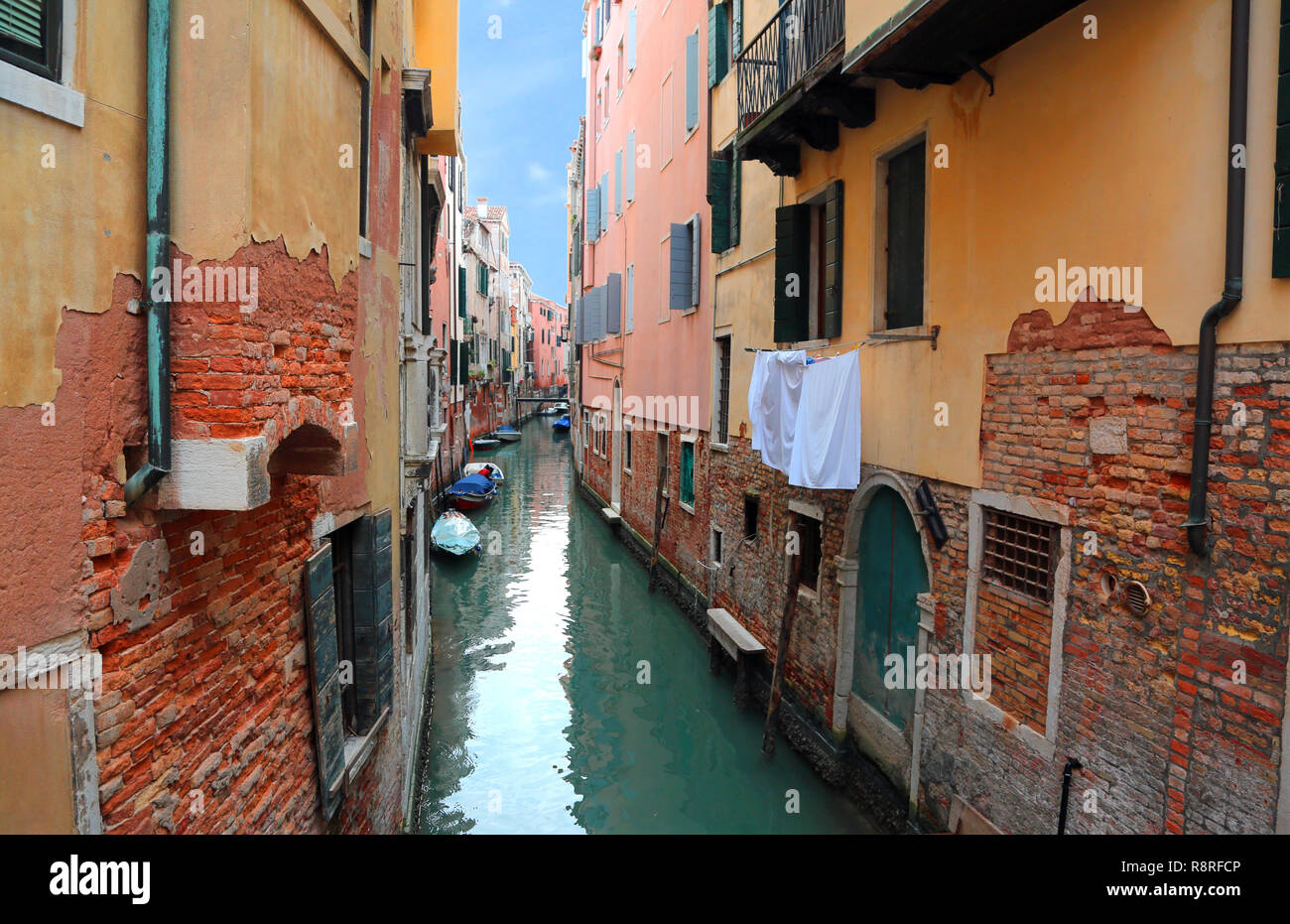 narrow navigable canal in Venice in Italy.The navigable waterways are ...