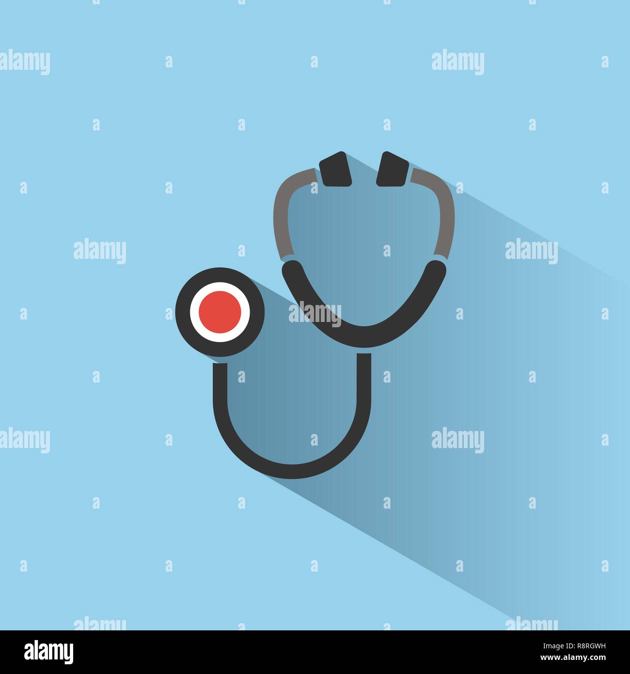Stethoscope flat color icon with shadow on a blue background. Vector ...