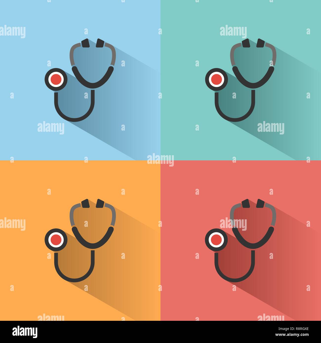 Stethoscope flat color icon with shadow on colored backgrounds. Vector ...